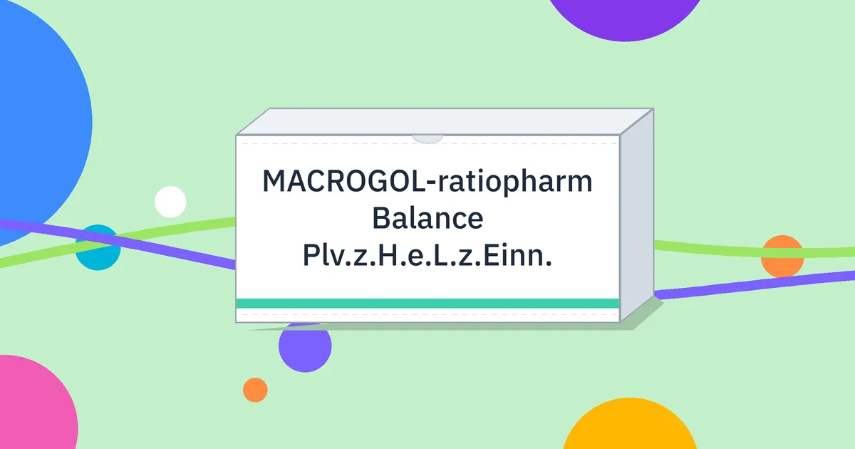 Symbolbild: Packung mit der Aufschrift MACROGOL-ratiopharm Balance Plv.z.H.e.L.z.Einn. (PZN 06553102) – Verfügbarkeit und Bezug in Apotheken in Frankfurt am Main