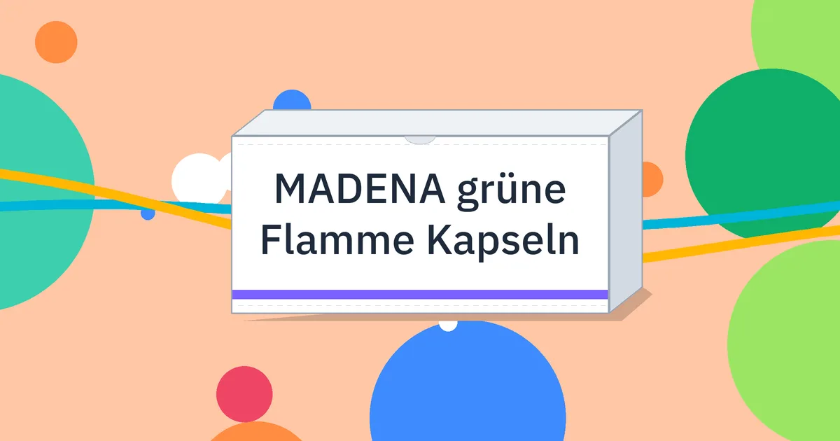 Symbolbild: Packung mit der Aufschrift MADENA grüne Flamme Kapseln (PZN 17572611) – Verfügbarkeit und Bezug in Apotheken in Frankfurt am Main
