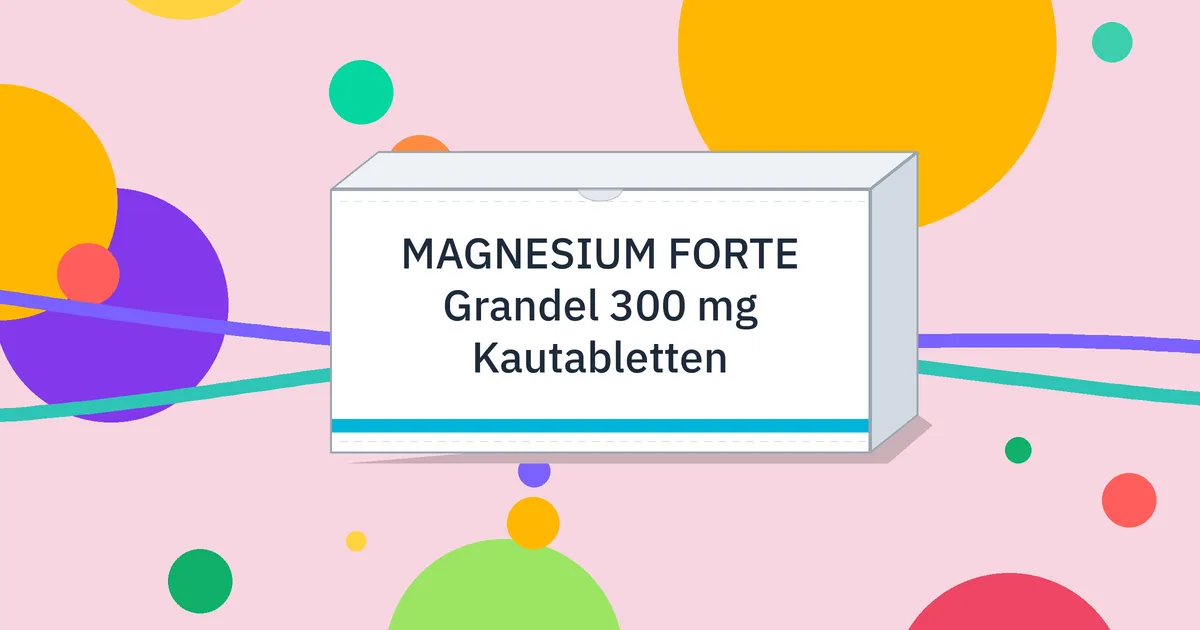Symbolbild: Packung mit der Aufschrift MAGNESIUM FORTE Grandel 300 mg Kautabletten (PZN 02529029) – Verfügbarkeit und Bezug in Apotheken in Frankfurt am Main