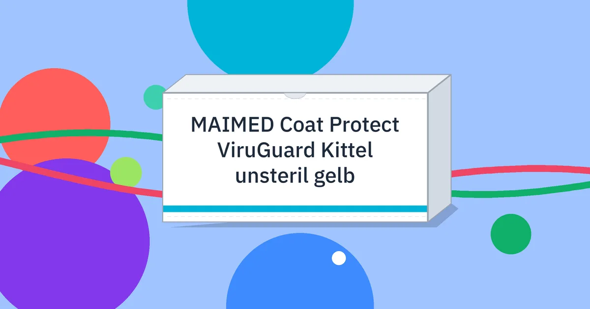 Symbolbild: Packung mit der Aufschrift MAIMED Coat Protect ViruGuard Kittel unsteril gelb (PZN 12635904) – Verfügbarkeit und Bezug in Apotheken in Frankfurt am Main