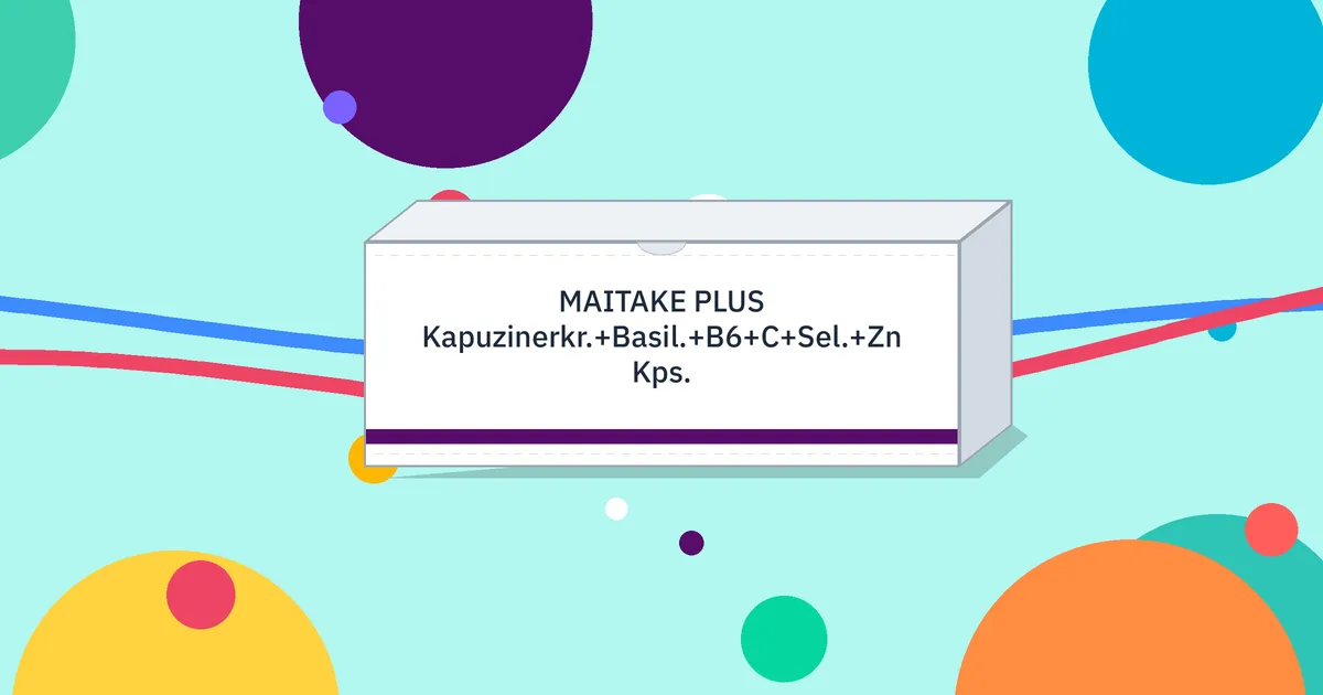 Symbolbild: Packung mit der Aufschrift MAITAKE PLUS Kapuzinerkr.+Basil.+B6+C+Sel.+Zn Kps. (PZN 09279908) – Verfügbarkeit und Bezug in Apotheken in Frankfurt am Main