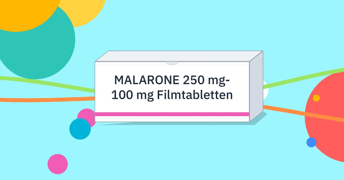 Symbolbild: Packung mit der Aufschrift MALARONE 250 mg-100 mg Filmtabletten (PZN 19078849) – Verfügbarkeit und Bezug in Apotheken in Frankfurt am Main