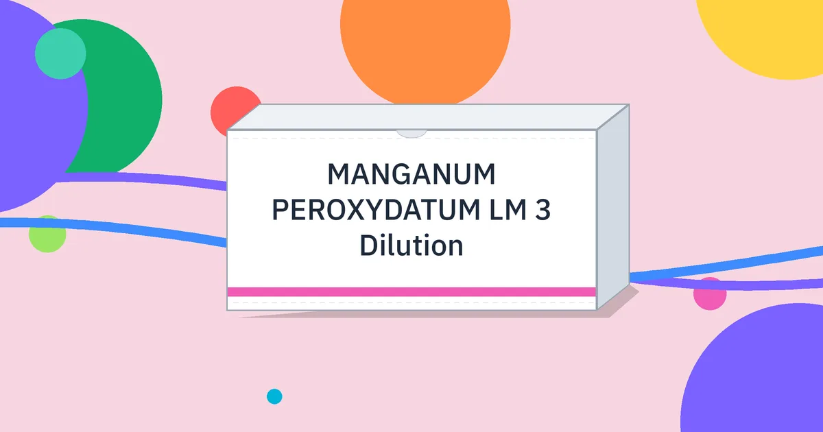 Symbolbild: Packung mit der Aufschrift MANGANUM PEROXYDATUM LM 3 Dilution (PZN 12944976) – Verfügbarkeit und Bezug in Apotheken in Frankfurt am Main