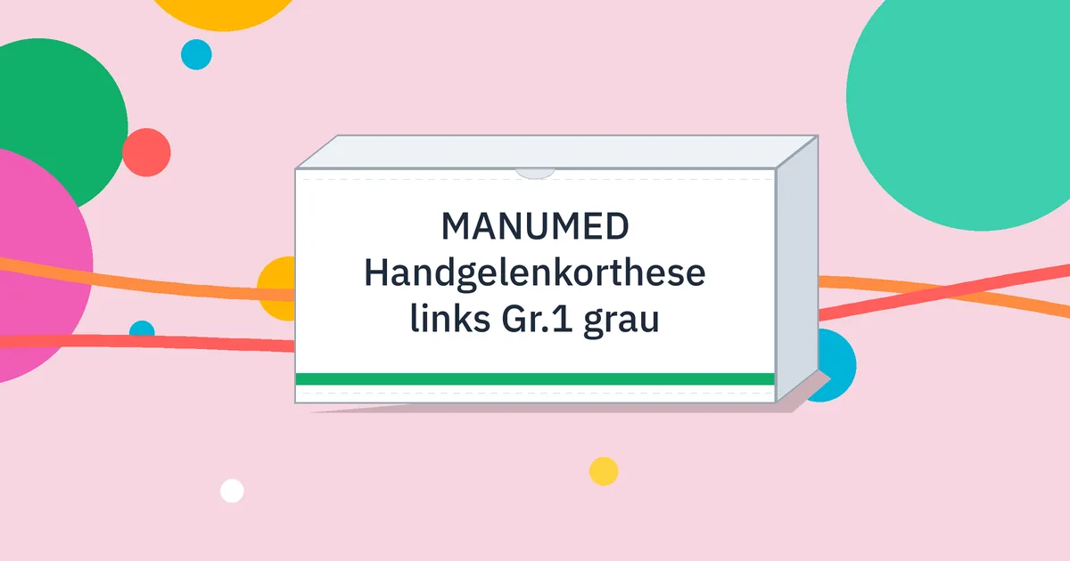 Symbolbild: Packung mit der Aufschrift MANUMED Handgelenkorthese links Gr.1 grau (PZN 15314402) – Verfügbarkeit und Bezug in Apotheken in Frankfurt am Main