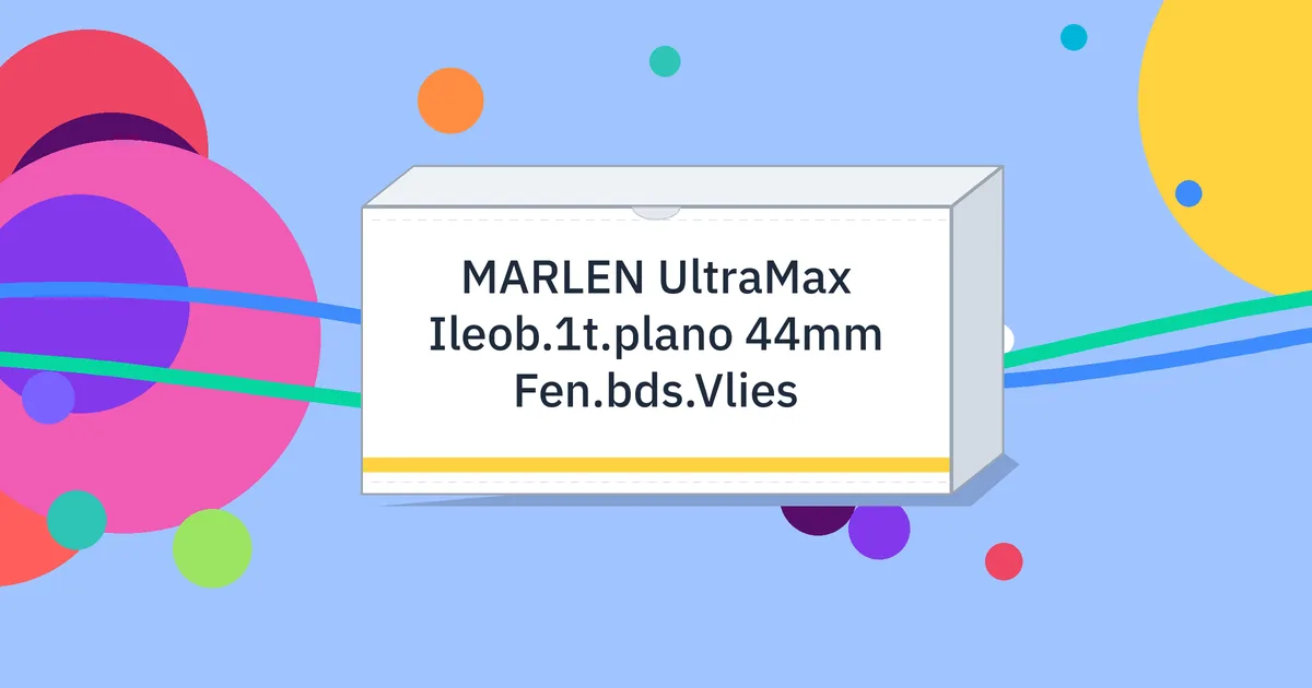 Symbolbild: Packung mit der Aufschrift MARLEN UltraMax Ileob.1t.plano 44mm Fen.bds.Vlies (PZN 00625504) – Verfügbarkeit und Bezug in Apotheken in Frankfurt am Main