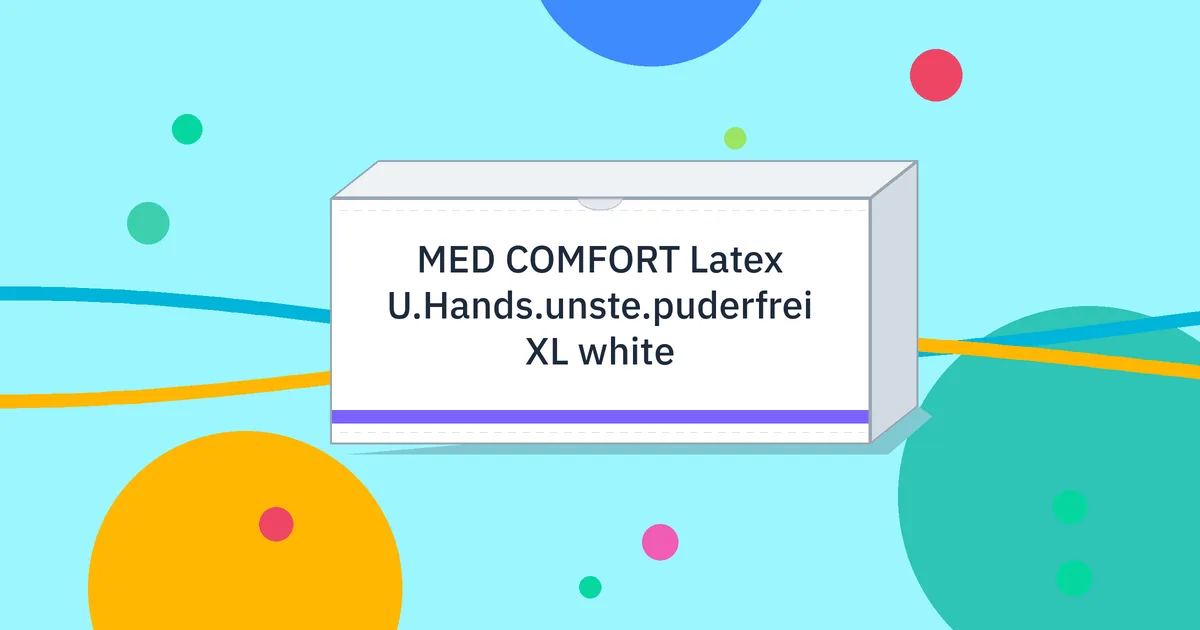 Symbolbild: Packung mit der Aufschrift MED COMFORT Latex U.Hands.unste.puderfrei XL white (PZN 15592213) – Verfügbarkeit und Bezug in Apotheken in Frankfurt am Main