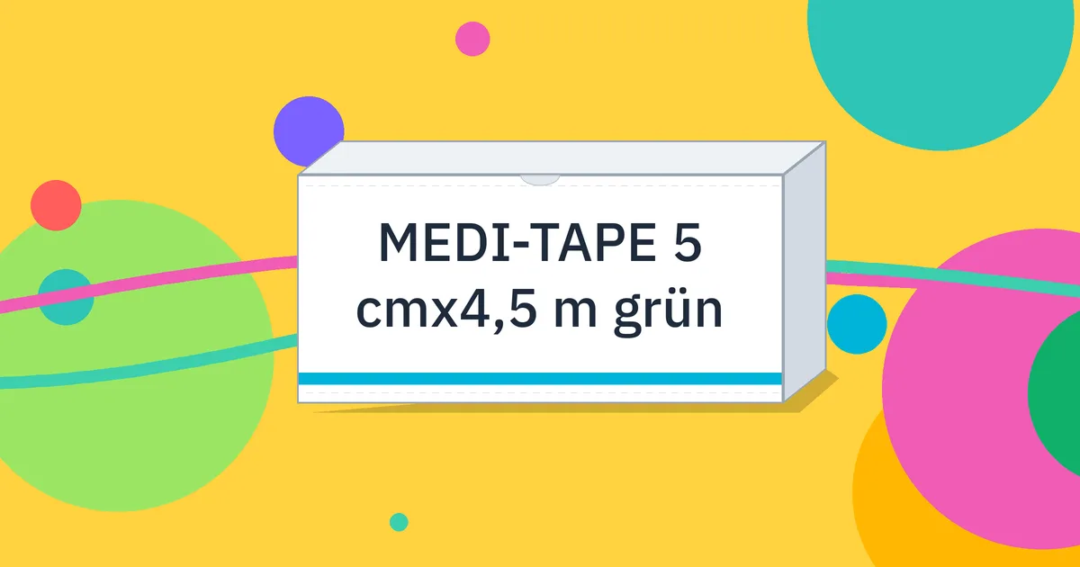 Symbolbild: Packung mit der Aufschrift MEDI-TAPE 5 cmx4,5 m grün (PZN 16043023) – Verfügbarkeit und Bezug in Apotheken in Frankfurt am Main