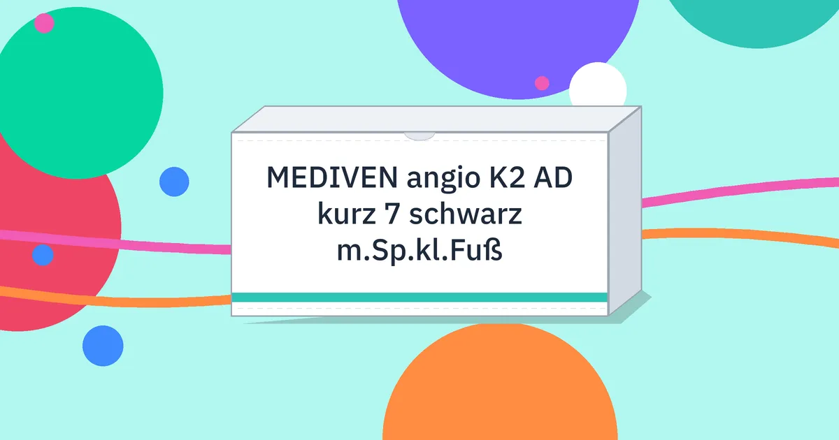 Symbolbild: Packung mit der Aufschrift MEDIVEN angio K2 AD kurz 7 schwarz m.Sp.kl.Fuß (PZN 17211155) – Verfügbarkeit und Bezug in Apotheken in Frankfurt am Main