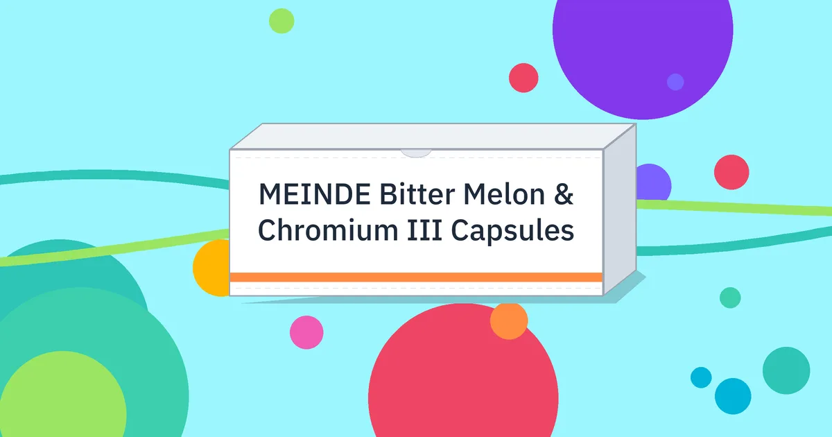 Symbolbild: Packung mit der Aufschrift MEINDE Bitter Melon & Chromium III Capsules (PZN 20107728) – Verfügbarkeit und Bezug in Apotheken in Frankfurt am Main