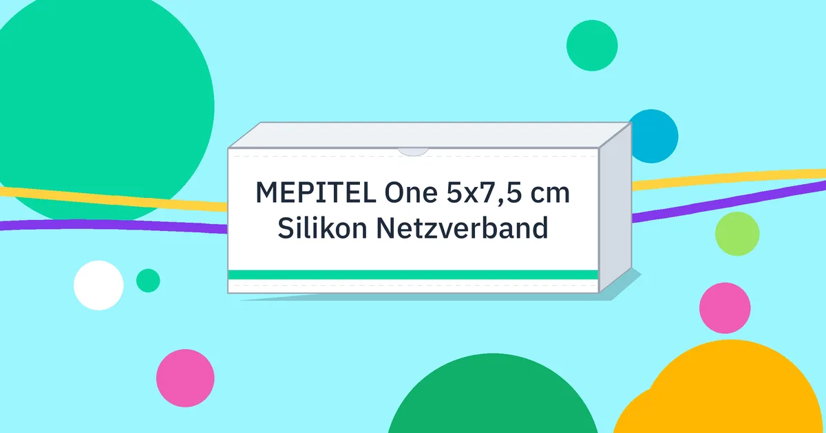 Symbolbild: Packung mit der Aufschrift MEPITEL One 5x7,5 cm Silikon Netzverband (PZN 17163953) – Verfügbarkeit und Bezug in Apotheken in Frankfurt am Main