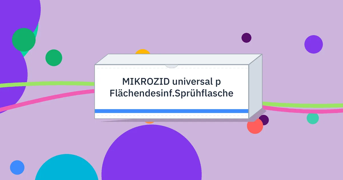 Symbolbild: Packung mit der Aufschrift MIKROZID universal p Flächendesinf.Sprühflasche (PZN 19990123) – Verfügbarkeit und Bezug in Apotheken in Frankfurt am Main