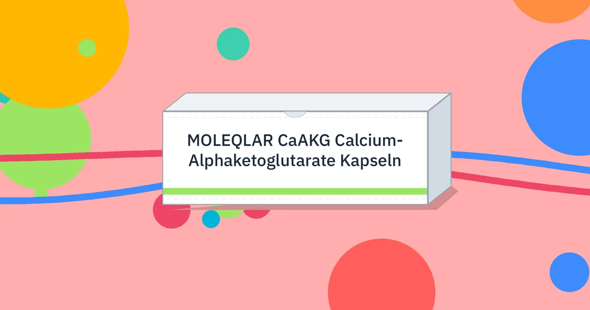 Symbolbild: Packung mit der Aufschrift MOLEQLAR CaAKG Calcium-Alphaketoglutarate Kapseln (PZN 19790921) – Verfügbarkeit und Bezug in Apotheken in Frankfurt am Main