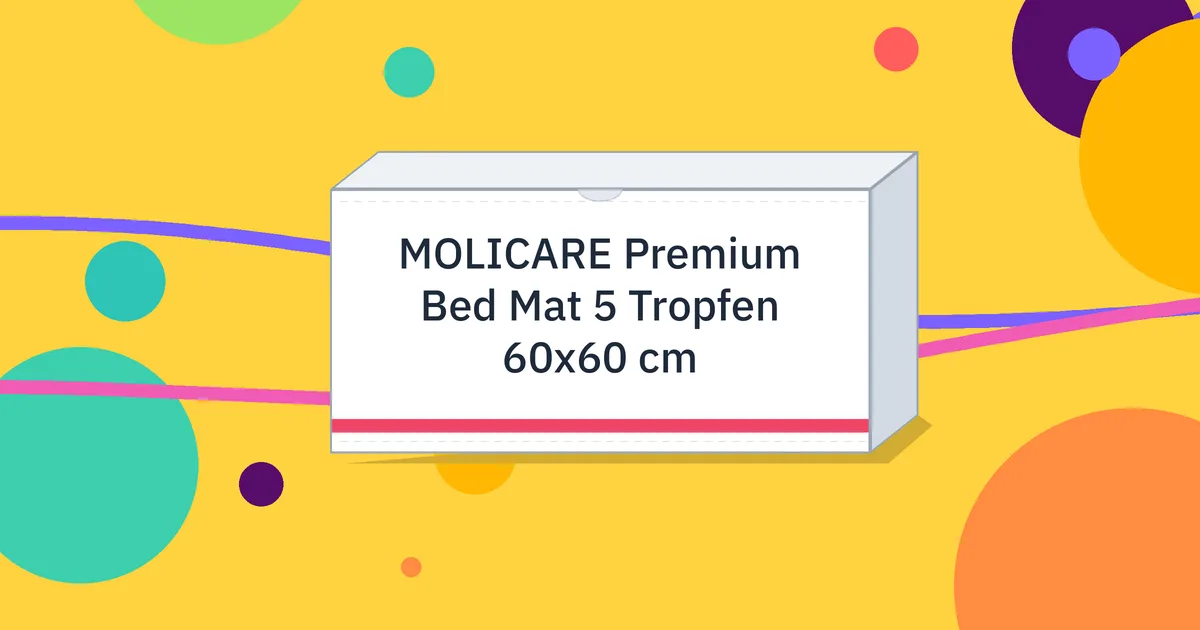 Symbolbild: Packung mit der Aufschrift MOLICARE Premium Bed Mat 5 Tropfen 60x60 cm (PZN 16136693) – Verfügbarkeit und Bezug in Apotheken in Frankfurt am Main
