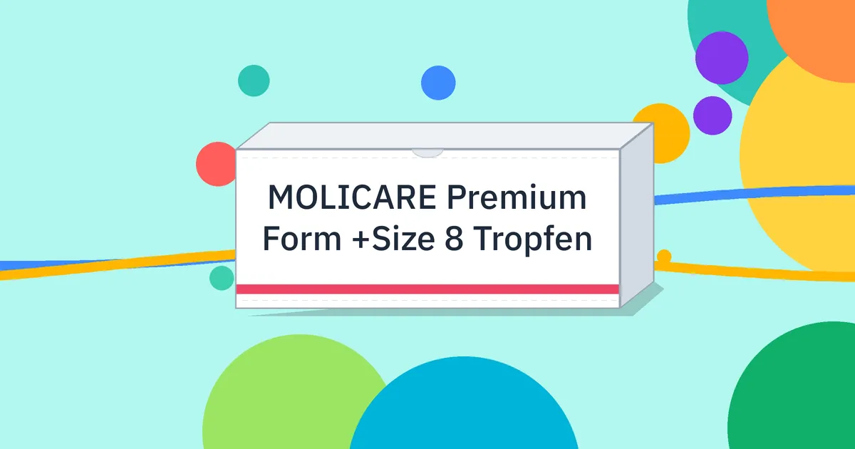 Symbolbild: Packung mit der Aufschrift MOLICARE Premium Form +Size 8 Tropfen (PZN 18828604) – Verfügbarkeit und Bezug in Apotheken in Frankfurt am Main