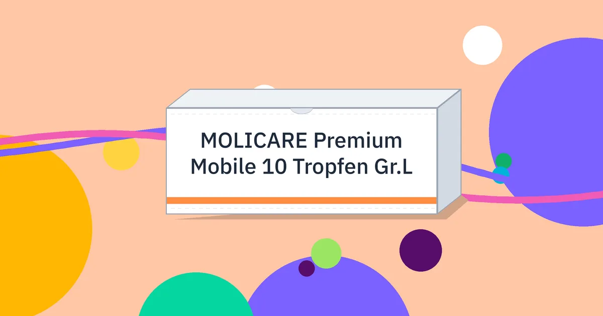 Symbolbild: Packung mit der Aufschrift MOLICARE Premium Mobile 10 Tropfen Gr.L (PZN 14442670) – Verfügbarkeit und Bezug in Apotheken in Frankfurt am Main
