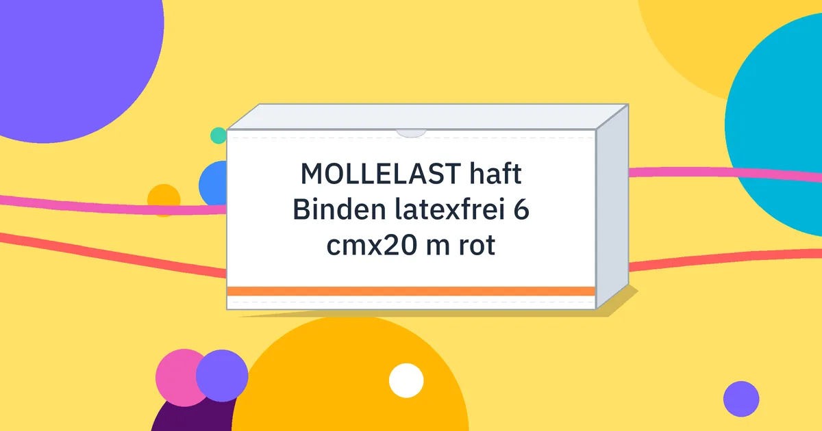 Symbolbild: Packung mit der Aufschrift MOLLELAST haft Binden latexfrei 6 cmx20 m rot (PZN 09885974) – Verfügbarkeit und Bezug in Apotheken in Frankfurt am Main