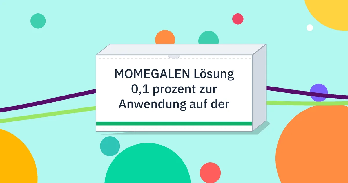 Symbolbild: Packung mit der Aufschrift MOMEGALEN Lösung 0,1 prozent zur Anwendung auf der (PZN 00853895) – Verfügbarkeit und Bezug in Apotheken in Frankfurt am Main