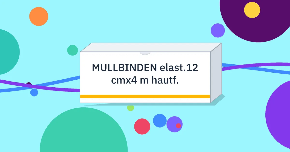 Symbolbild: Packung mit der Aufschrift MULLBINDEN elast.12 cmx4 m hautf. (PZN 01720802) – Verfügbarkeit und Bezug in Apotheken in Frankfurt am Main