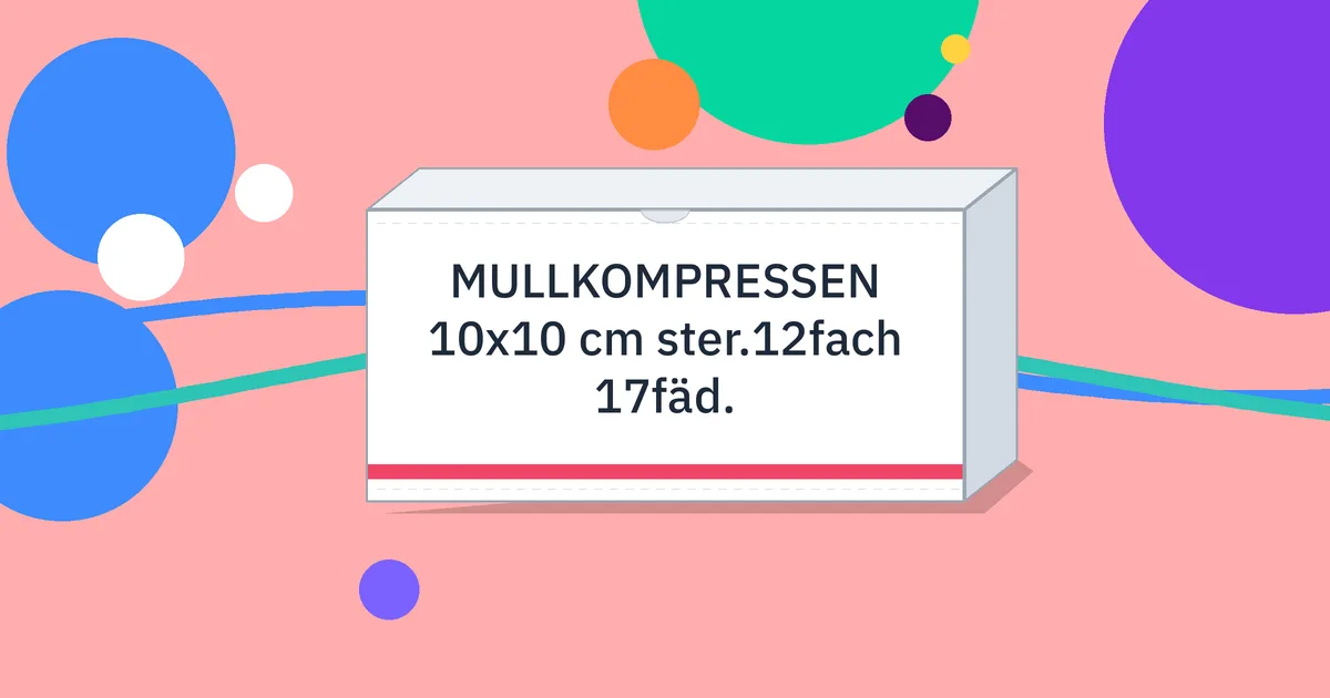 Symbolbild: Packung mit der Aufschrift MULLKOMPRESSEN 10x10 cm ster.12fach 17fäd. (PZN 06930533) – Verfügbarkeit und Bezug in Apotheken in Frankfurt am Main