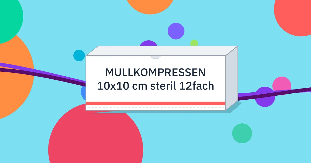 Symbolbild: Packung mit der Aufschrift MULLKOMPRESSEN 10x10 cm steril 12fach (PZN 02143778) – Verfügbarkeit und Bezug in Apotheken in Frankfurt am Main