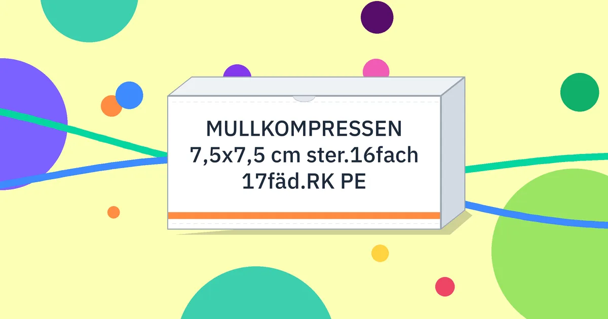 Symbolbild: Packung mit der Aufschrift MULLKOMPRESSEN 7,5x7,5 cm ster.16fach 17fäd.RK PE (PZN 06931053) – Verfügbarkeit und Bezug in Apotheken in Frankfurt am Main
