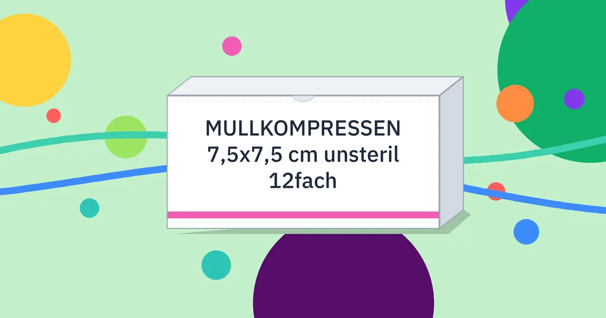 Symbolbild: Packung mit der Aufschrift MULLKOMPRESSEN 7,5x7,5 cm unsteril 12fach (PZN 00961076) – Verfügbarkeit und Bezug in Apotheken in Frankfurt am Main