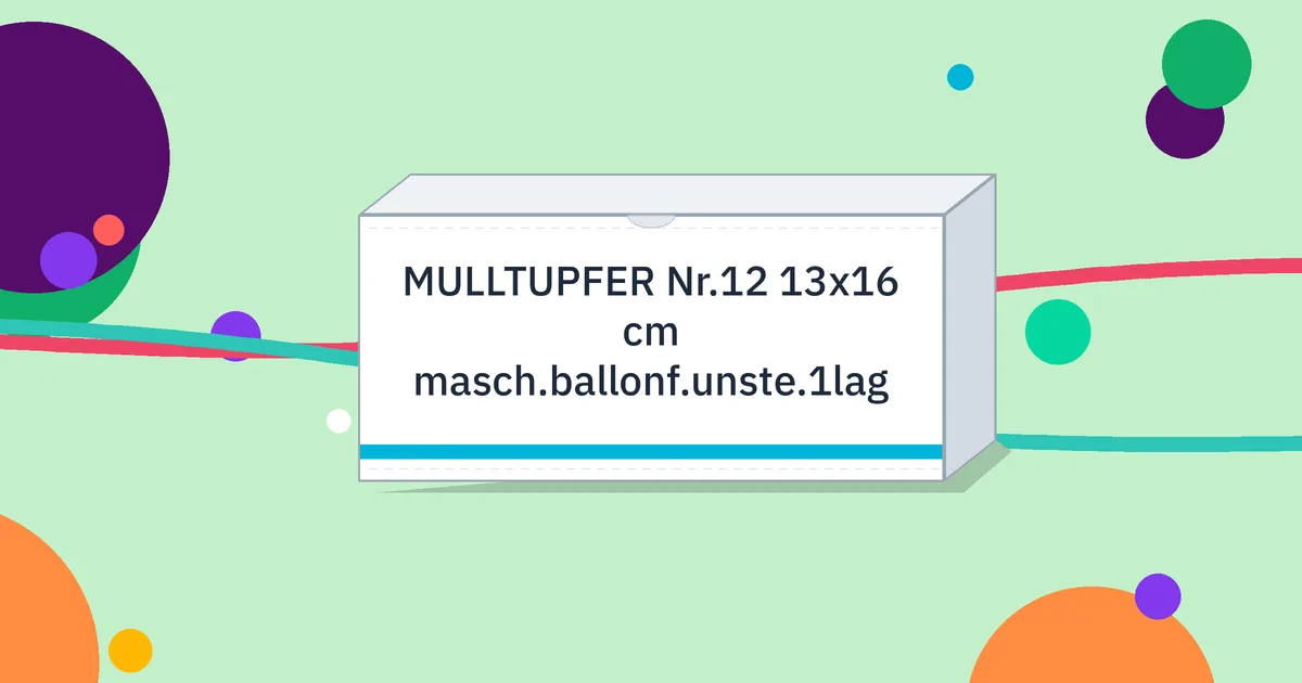 Symbolbild: Packung mit der Aufschrift MULLTUPFER Nr.12 13x16 cm masch.ballonf.unste.1lag (PZN 06310836) – Verfügbarkeit und Bezug in Apotheken in Frankfurt am Main