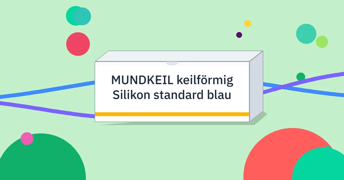 Symbolbild: Packung mit der Aufschrift MUNDKEIL keilförmig Silikon standard blau (PZN 04005827) – Verfügbarkeit und Bezug in Apotheken in Frankfurt am Main