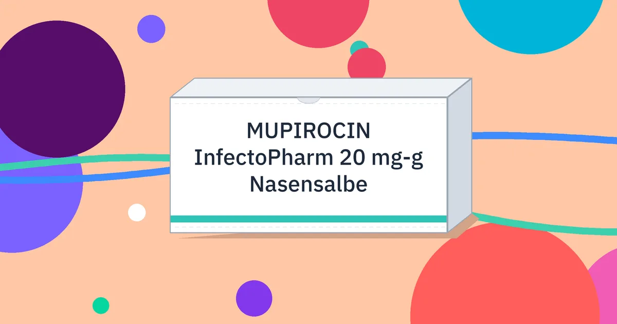 Symbolbild: Packung mit der Aufschrift MUPIROCIN InfectoPharm 20 mg-g Nasensalbe (PZN 15393301) – Verfügbarkeit und Bezug in Apotheken in Frankfurt am Main