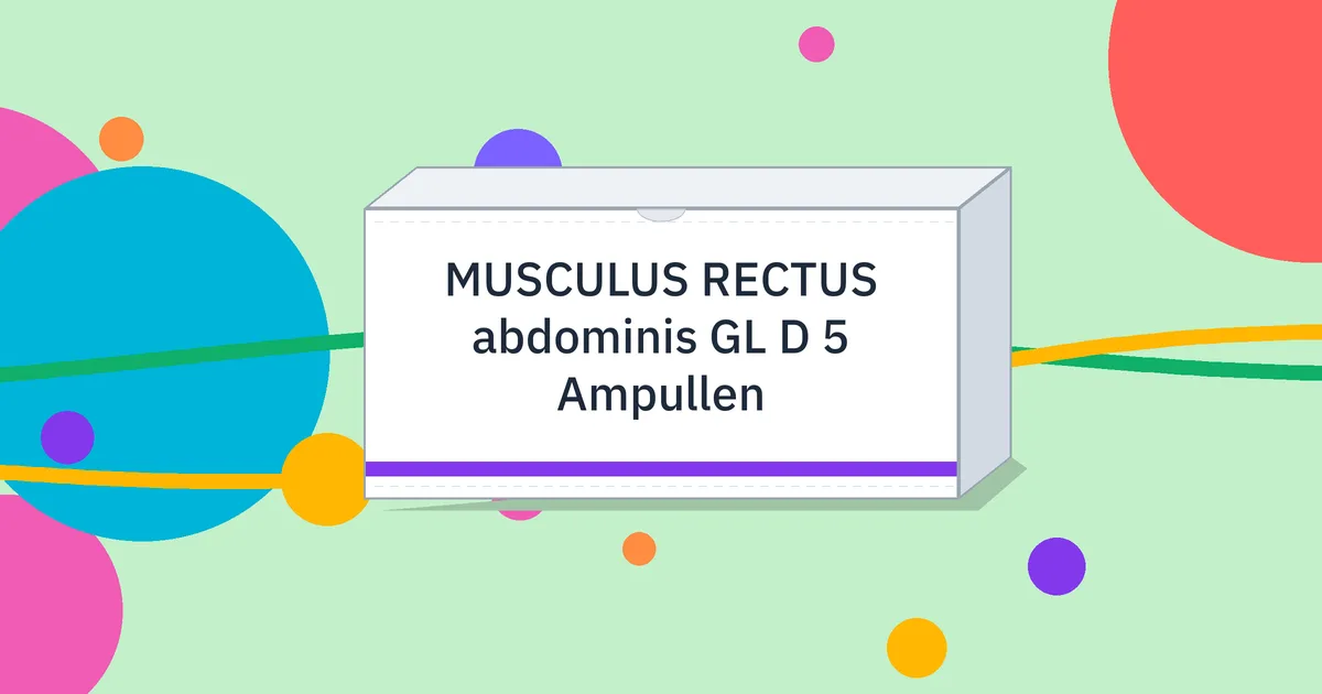 Symbolbild: Packung mit der Aufschrift MUSCULUS RECTUS abdominis GL D 5 Ampullen (PZN 04620509) – Verfügbarkeit und Bezug in Apotheken in Frankfurt am Main