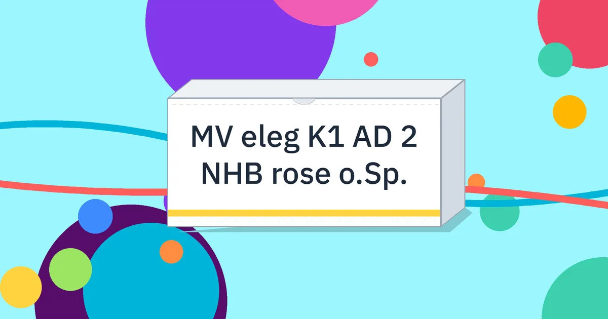 Symbolbild: Packung mit der Aufschrift MV eleg K1 AD 2 NHB rose o.Sp. (PZN 15674431) – Verfügbarkeit und Bezug in Apotheken in Frankfurt am Main