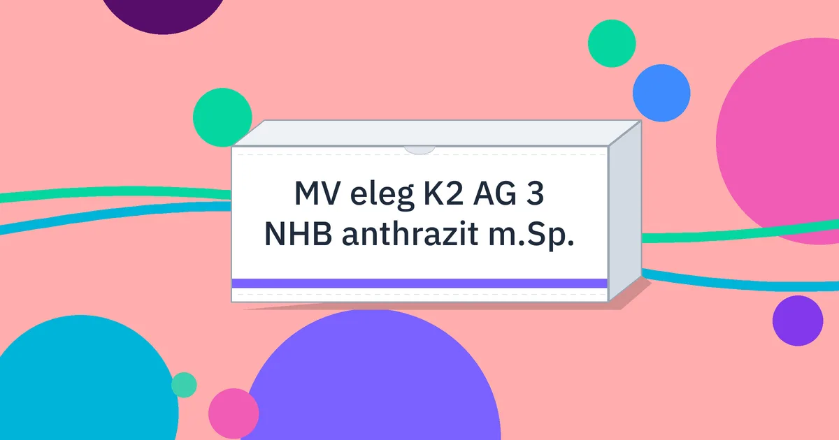 Symbolbild: Packung mit der Aufschrift MV eleg K2 AG 3 NHB anthrazit m.Sp. (PZN 15729801) – Verfügbarkeit und Bezug in Apotheken in Frankfurt am Main