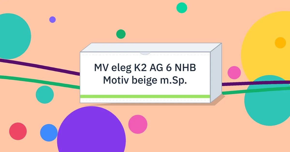 Symbolbild: Packung mit der Aufschrift MV eleg K2 AG 6 NHB Motiv beige m.Sp. (PZN 15722644) – Verfügbarkeit und Bezug in Apotheken in Frankfurt am Main
