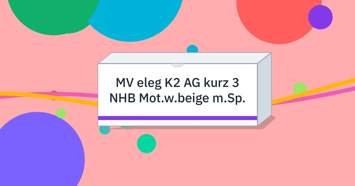 Symbolbild: Packung mit der Aufschrift MV eleg K2 AG kurz 3 NHB Mot.w.beige m.Sp. (PZN 15713154) – Verfügbarkeit und Bezug in Apotheken in Frankfurt am Main