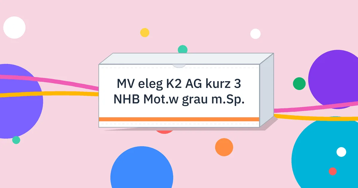 Symbolbild: Packung mit der Aufschrift MV eleg K2 AG kurz 3 NHB Mot.w grau m.Sp. (PZN 18927861) – Verfügbarkeit und Bezug in Apotheken in Frankfurt am Main