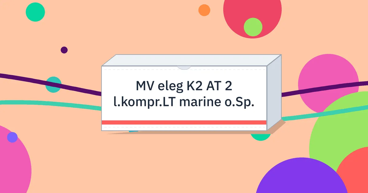 Symbolbild: Packung mit der Aufschrift MV eleg K2 AT 2 l.kompr.LT marine o.Sp. (PZN 15285965) – Verfügbarkeit und Bezug in Apotheken in Frankfurt am Main