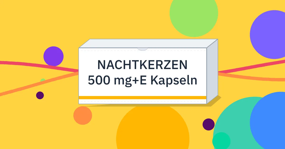 Symbolbild: Packung mit der Aufschrift NACHTKERZEN 500 mg+E Kapseln (PZN 07245644) – Verfügbarkeit und Bezug in Apotheken in Frankfurt am Main
