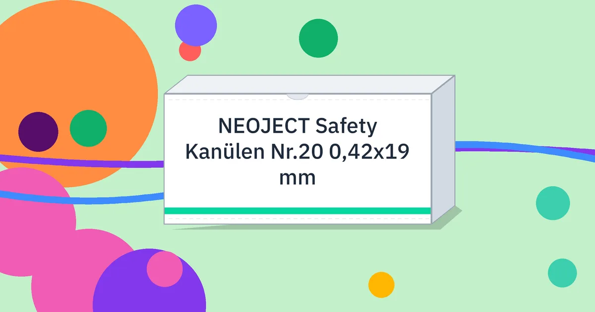 Symbolbild: Packung mit der Aufschrift NEOJECT Safety Kanülen Nr.20 0,42x19 mm (PZN 08911646) – Verfügbarkeit und Bezug in Apotheken in Frankfurt am Main