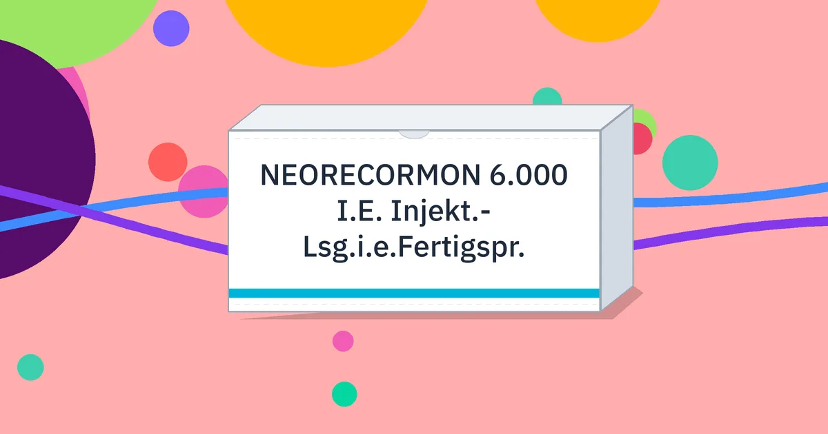 Symbolbild: Packung mit der Aufschrift NEORECORMON 6.000 I.E. Injekt.-Lsg.i.e.Fertigspr. (PZN 18365883) – Verfügbarkeit und Bezug in Apotheken in Frankfurt am Main