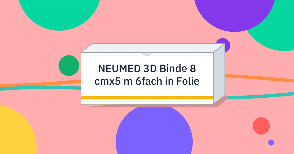 Symbolbild: Packung mit der Aufschrift NEUMED 3D Binde 8 cmx5 m 6fach in Folie (PZN 02845405) – Verfügbarkeit und Bezug in Apotheken in Frankfurt am Main