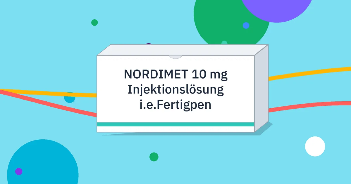 Symbolbild: Packung mit der Aufschrift NORDIMET 10 mg Injektionslösung i.e.Fertigpen (PZN 15264360) – Verfügbarkeit und Bezug in Apotheken in Frankfurt am Main
