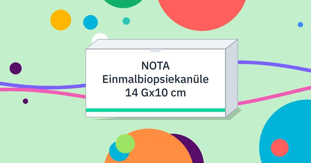 Symbolbild: Packung mit der Aufschrift NOTA Einmalbiopsiekanüle 14 Gx10 cm (PZN 03919152) – Verfügbarkeit und Bezug in Apotheken in Frankfurt am Main