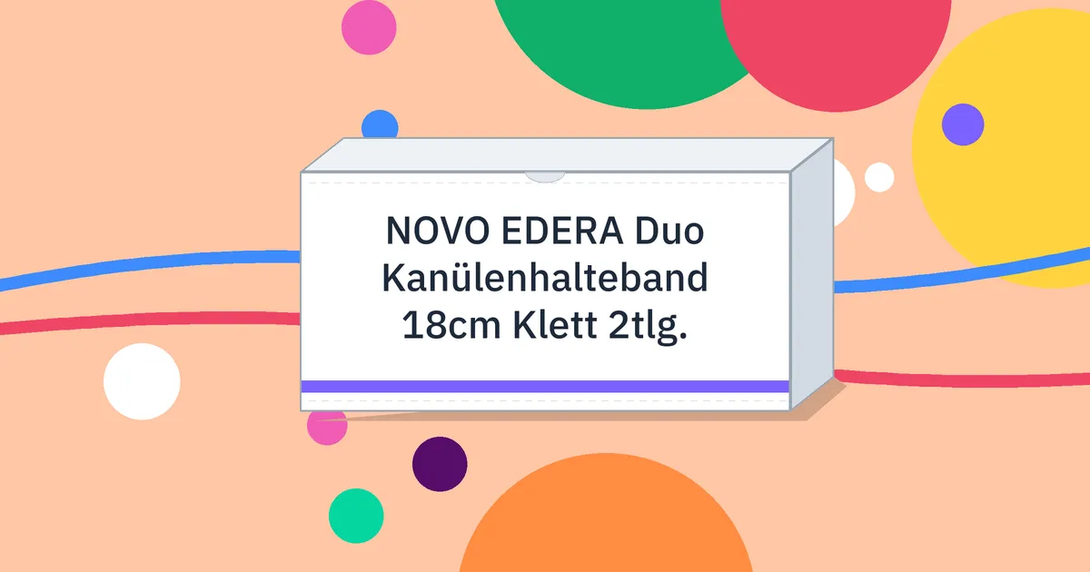 Symbolbild: Packung mit der Aufschrift NOVO EDERA Duo Kanülenhalteband 18cm Klett 2tlg. (PZN 18726281) – Verfügbarkeit und Bezug in Apotheken in Frankfurt am Main
