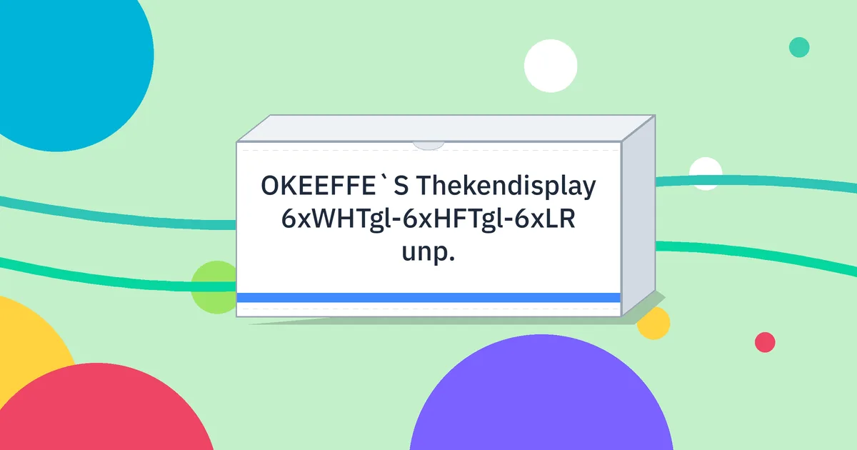 Symbolbild: Packung mit der Aufschrift OKEEFFE`S Thekendisplay 6xWHTgl-6xHFTgl-6xLR unp. (PZN 19415011) – Verfügbarkeit und Bezug in Apotheken in Frankfurt am Main