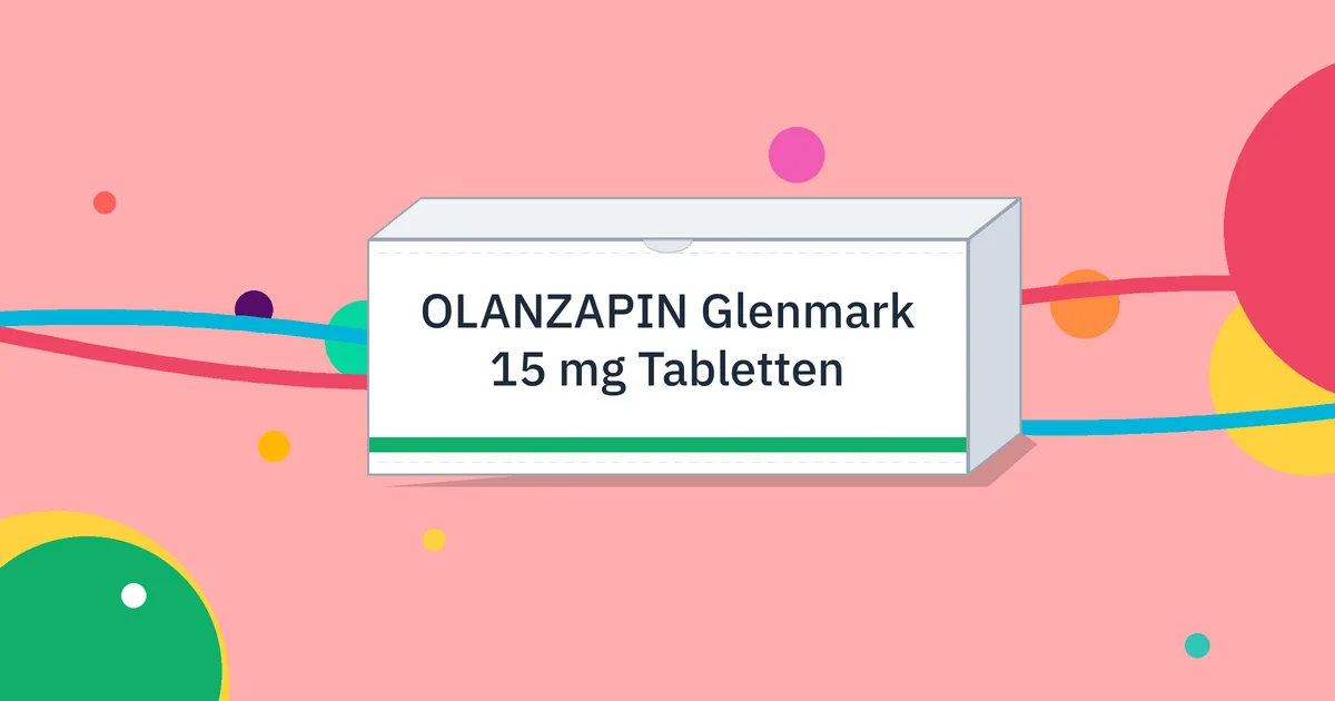 Symbolbild: Packung mit der Aufschrift OLANZAPIN Glenmark 15 mg Tabletten (PZN 09466071) – Verfügbarkeit und Bezug in Apotheken in Frankfurt am Main