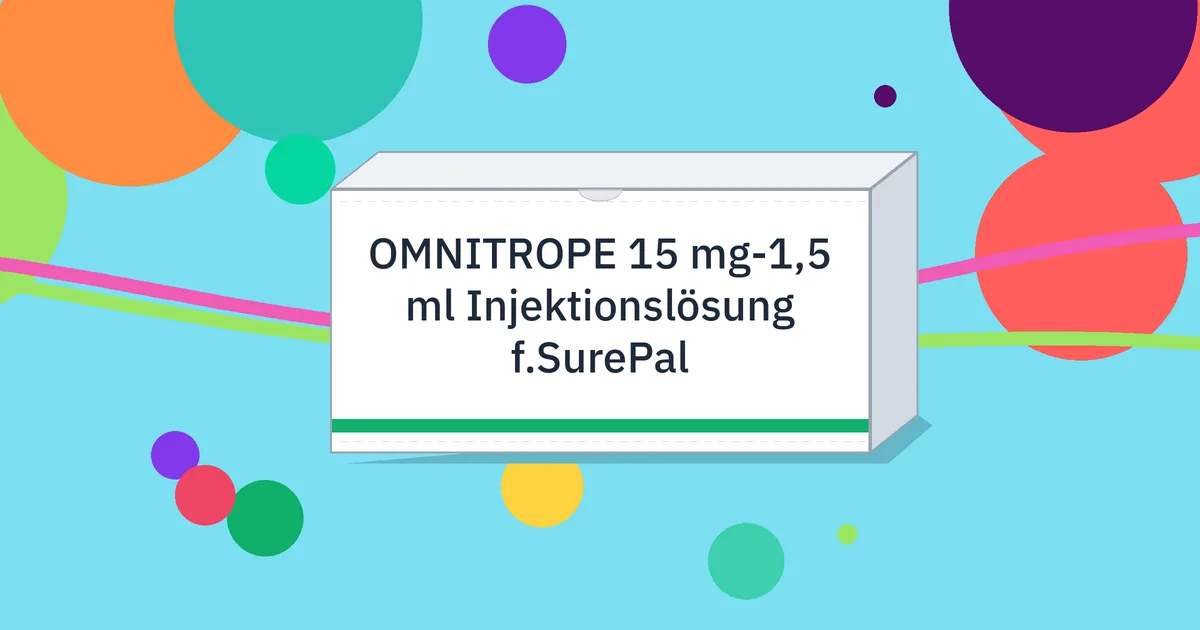 Symbolbild: Packung mit der Aufschrift OMNITROPE 15 mg-1,5 ml Injektionslösung f.SurePal (PZN 18467744) – Verfügbarkeit und Bezug in Apotheken in Frankfurt am Main