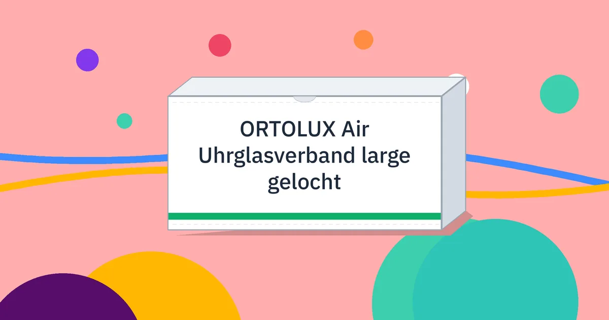 Symbolbild: Packung mit der Aufschrift ORTOLUX Air Uhrglasverband large gelocht (PZN 20047506) – Verfügbarkeit und Bezug in Apotheken in Frankfurt am Main