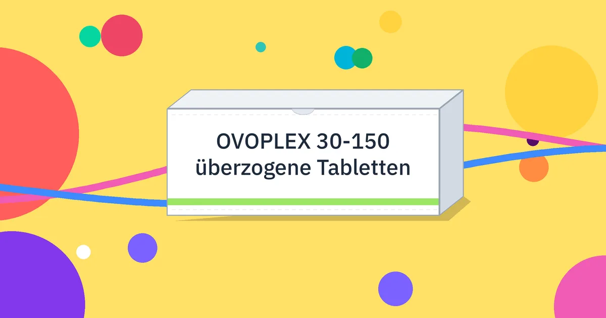 Symbolbild: Packung mit der Aufschrift OVOPLEX 30-150 überzogene Tabletten (PZN 02949180) – Verfügbarkeit und Bezug in Apotheken in Frankfurt am Main