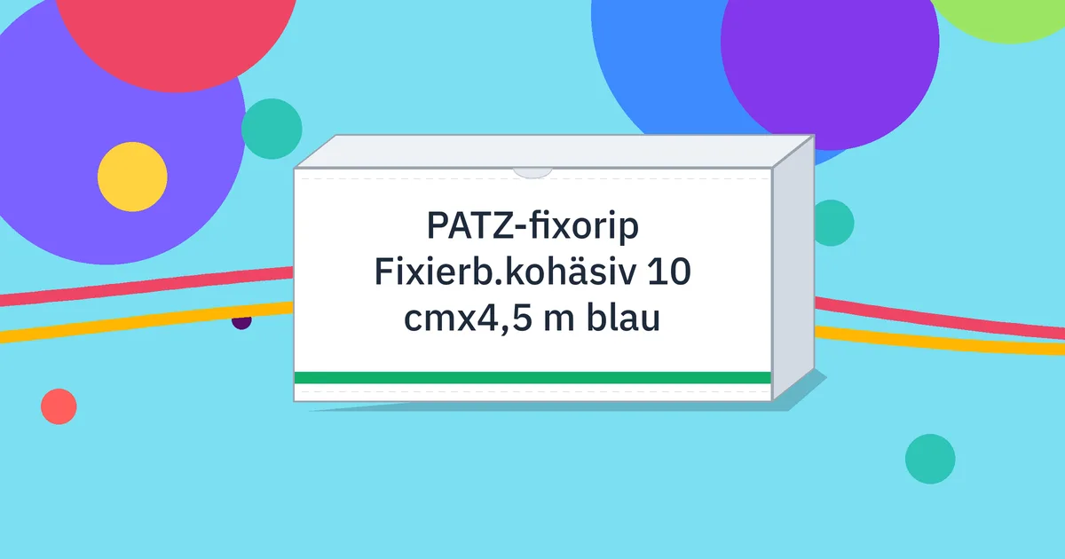 Symbolbild: Packung mit der Aufschrift PATZ-fixorip Fixierb.kohäsiv 10 cmx4,5 m blau (PZN 10786964) – Verfügbarkeit und Bezug in Apotheken in Frankfurt am Main