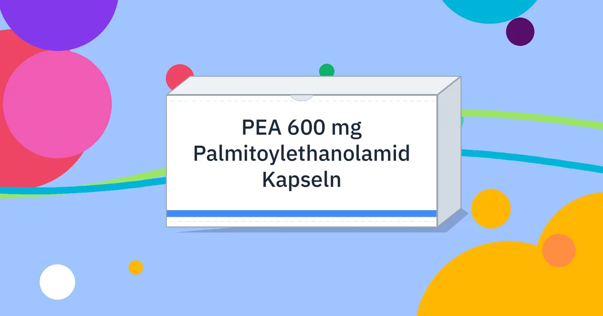 Symbolbild: Packung mit der Aufschrift PEA 600 mg Palmitoylethanolamid Kapseln (PZN 19493755) – Verfügbarkeit und Bezug in Apotheken in Frankfurt am Main